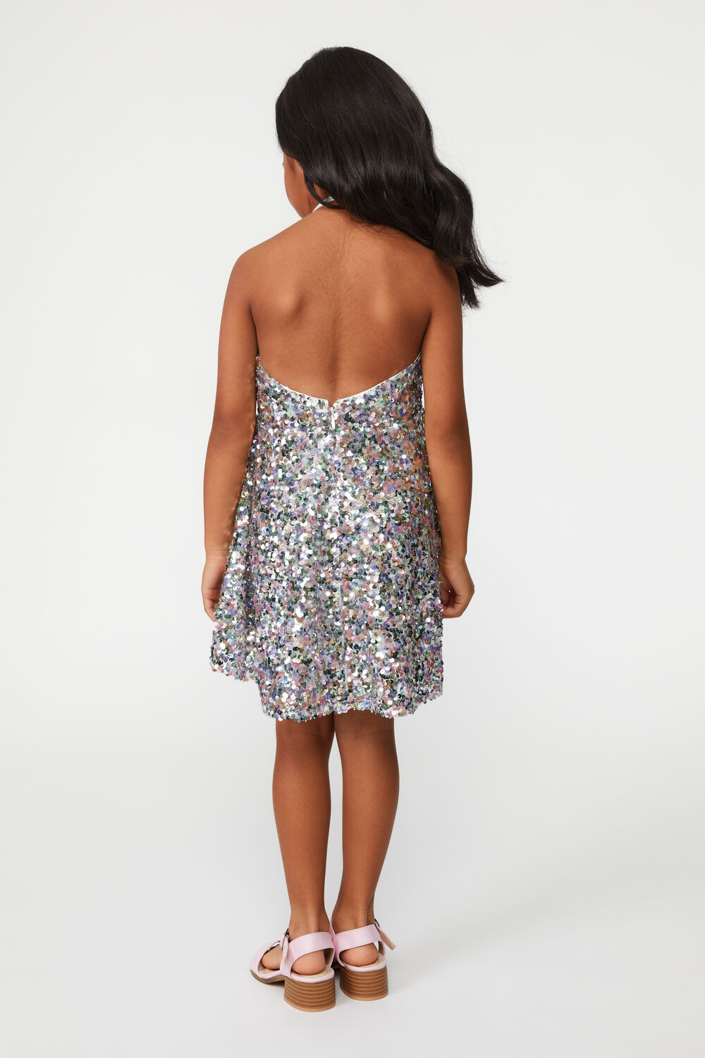 Girls Sequin Halter Dress in Rainbow