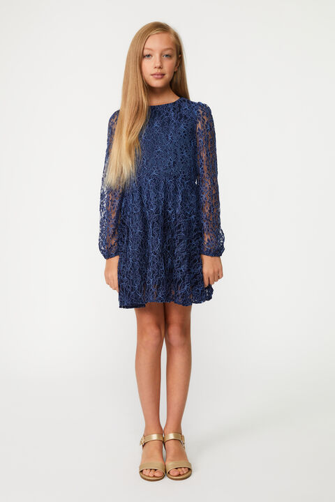 Girls Sienna Tiered Lace Dress in Navy